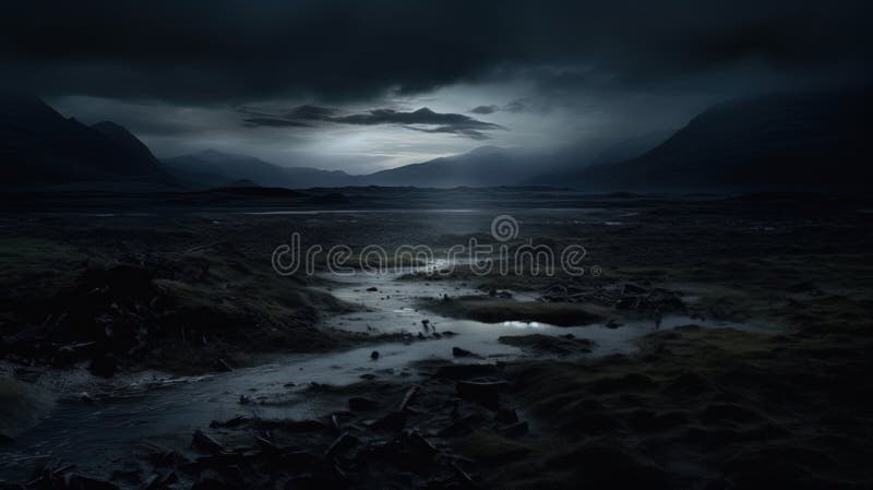 Dark and Somber Landscape. Generative AI Stock Illustration ...