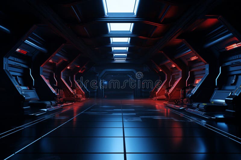 Dark Space, Bright Future Modern Sci Fi Room in 3D, an Empty Backdrop ...