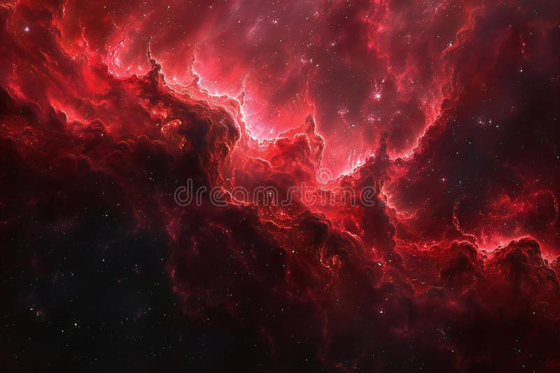 Dark Space Nebula Cloud Background, Red and Dark Black Colors, Digital ...