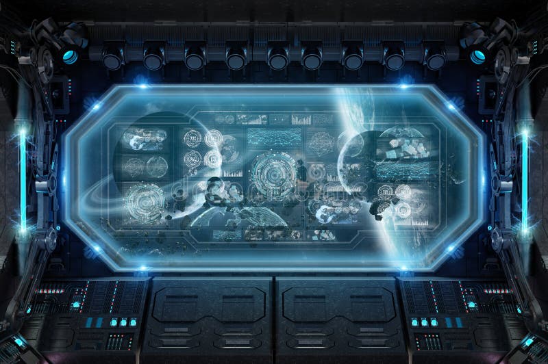 Dark Spaceship Interior with Control Panel Digital Screens 3D Re Stock ...