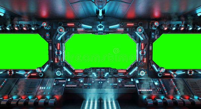 Dark Spaceship Interior with Isolated Window. Futuristic Spacecraft ...