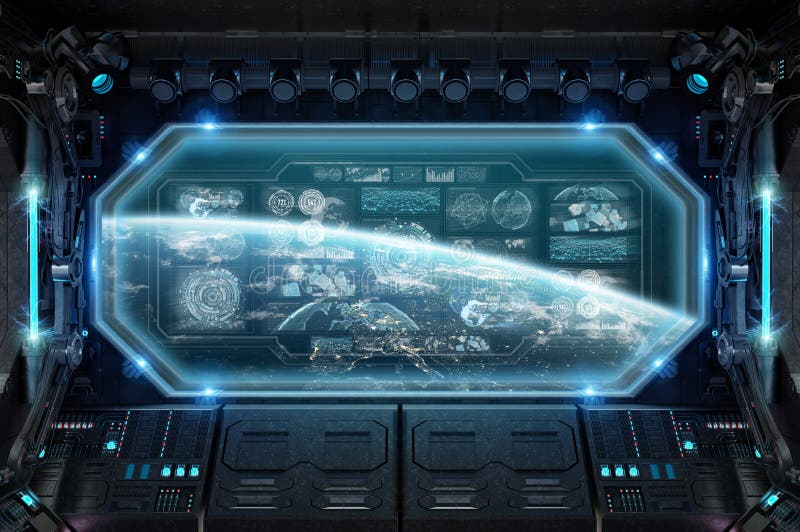 Dark Spaceship Interior with Control Panel Digital Screens 3D Re Stock ...