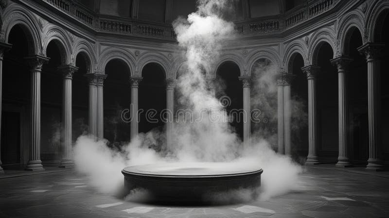 A Dark Sphere is Encircled by Misty Grey Pillars Stock Image - Image of ...