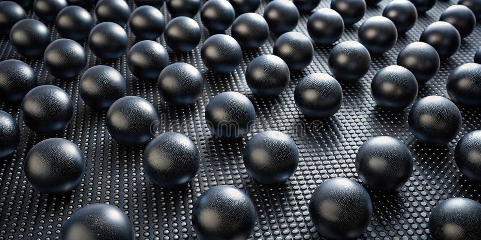 Dark Spheres Arranged on a Textured Surface, Creating a Pattern of Uniformity and Subtle ...