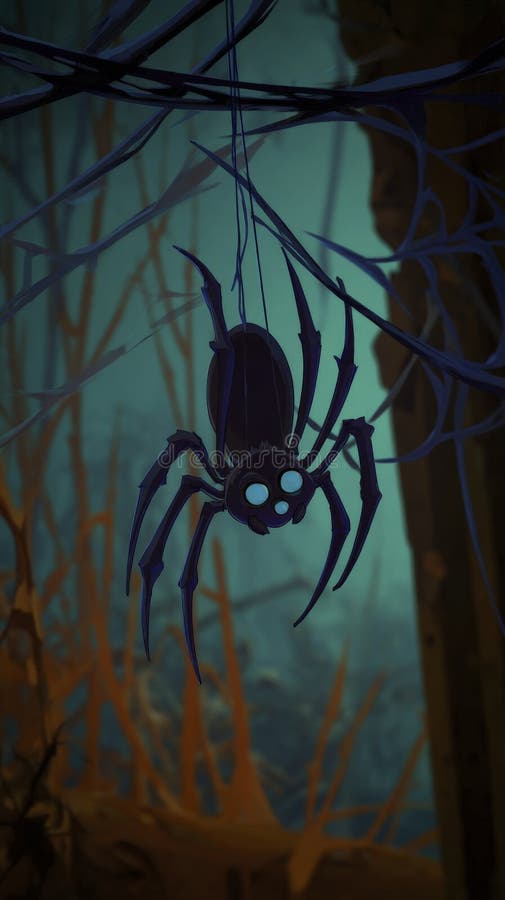 Dark Spider Hanging on a Web Stock Illustration - Illustration of ...