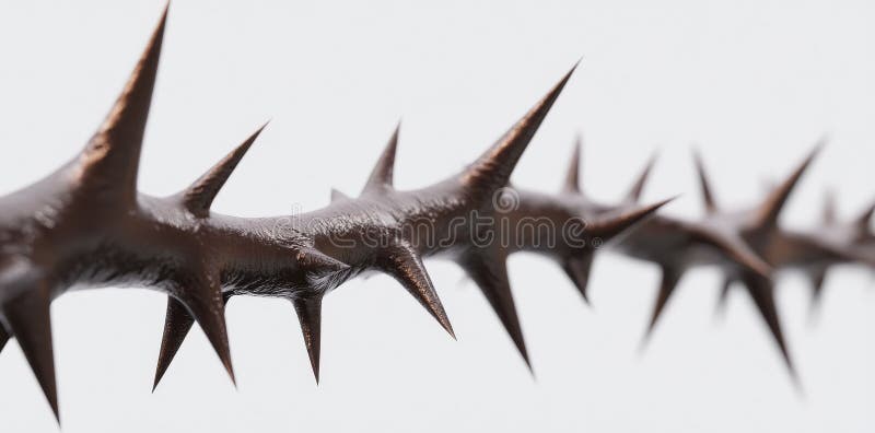 A Dark, Spiky Barbed Wire Extends Over a White Backdrop, Highlighting ...