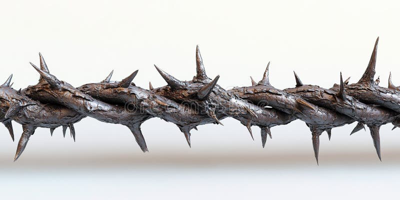 Dark, Spiky Barbed Wire Stretches Across a White Background ...