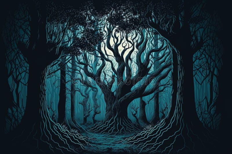 Dark Spooky Fantasy Forest with Scary Trees. Generative AI Stock ...
