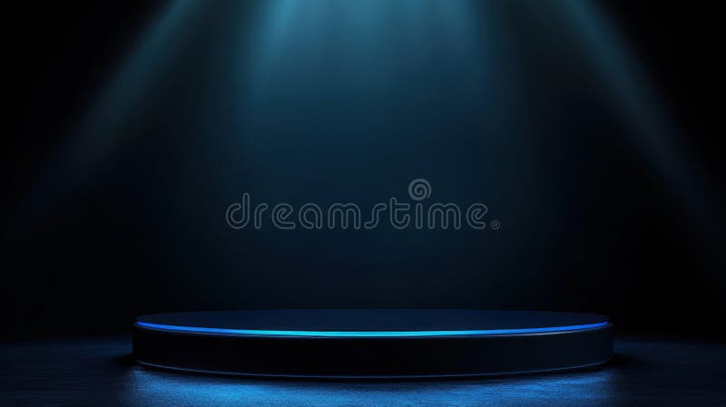 Dark Spotlight on Circular Stage in Dramatic Studio with Blue Lighting ...