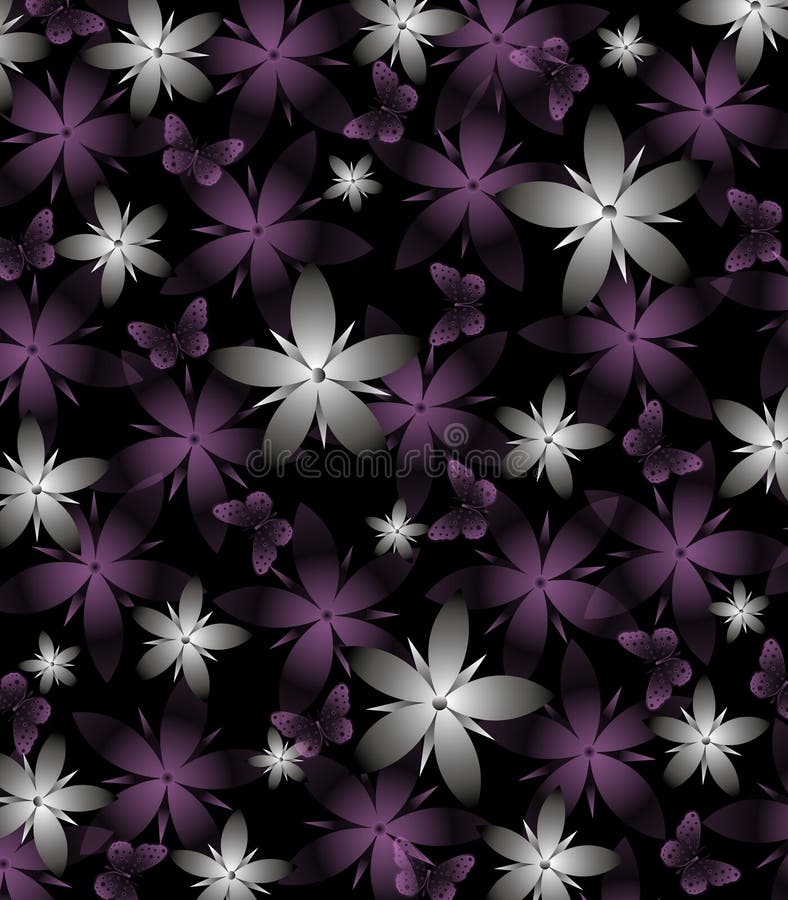 Dark Spring Background with Gray and Purple Flowers on Black. Stock ...