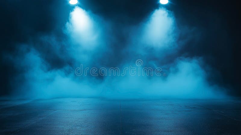 Dark Stage, a Blue Light Cast an Ethereal Glow, Creating an Empty Space ...