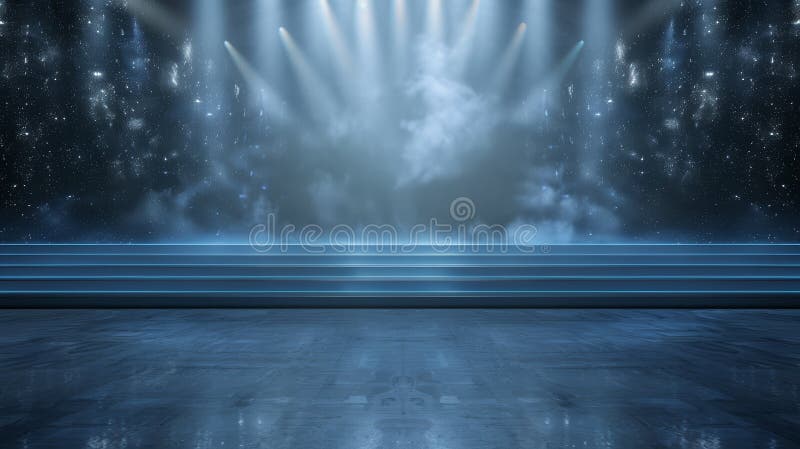 Dark Stage with Bright Spotlights and Smoke, Ready for Performance or ...