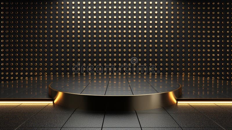 Dark Stage with Gold Illuminated Backdrop Dots Stock Photo - Image of ...