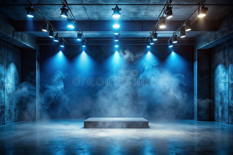 Dark Stage with Neon Lights and Spotlights for Product Display Stock ...