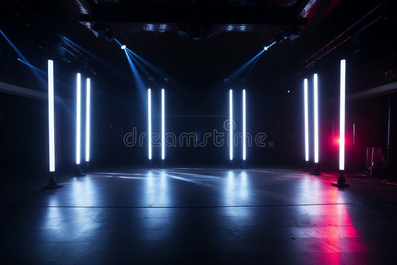 Dark Stage Room White Neon Light Tubes Stock Illustration ...