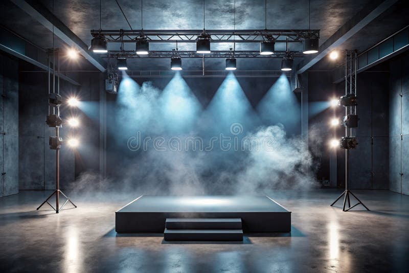 The Dark Stage Shows, Dark Background, an Empty Dark Scene, Neon Light ...