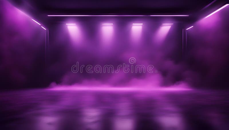 The Dark Stage Shows, Purple Background, an Empty Dark Scene, Neon Ligh ...