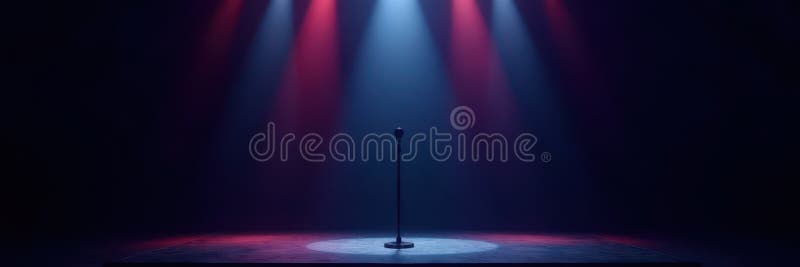 Dark Stage, Single Spotlight, Empty Microphone Stand, Live, Backdrop ...