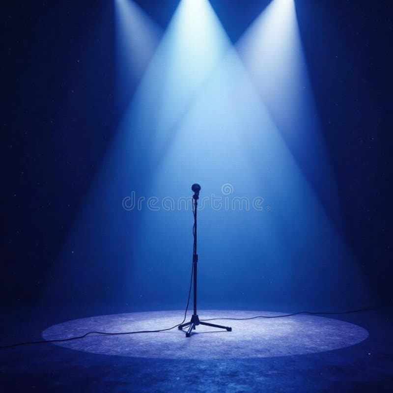 Dark Stage, Single Spotlight, Empty Microphone Stand, Live, Small ...