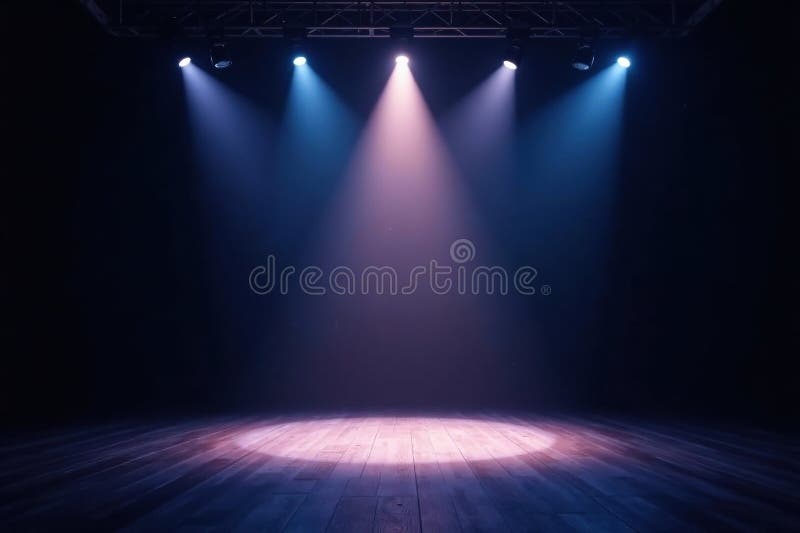 Dark Stage, Single Spotlight Illuminates Center, Spotlight Beam, Dark ...