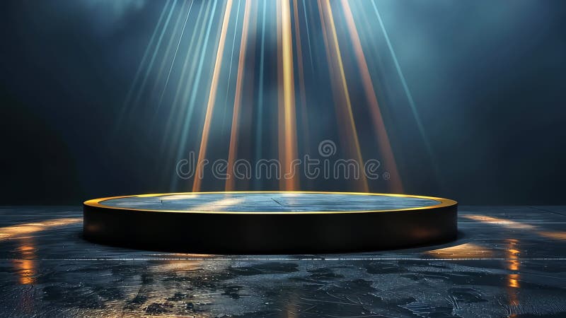 Dark Stage with Spotlight Beams and Illuminated Platform, Dramatic ...