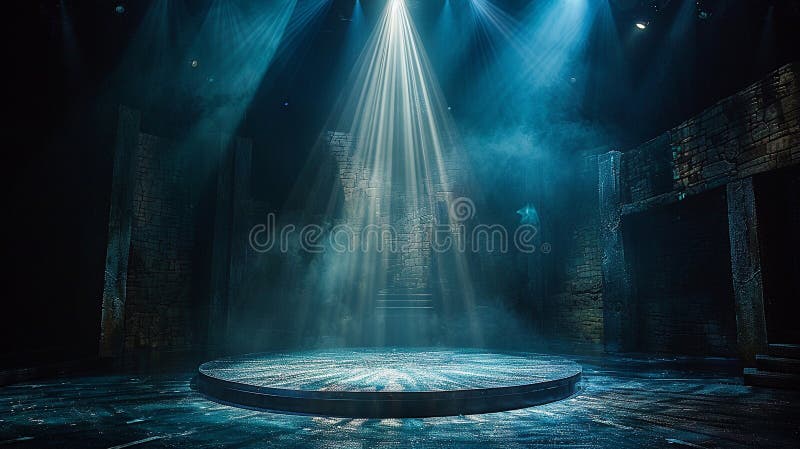 Dark Stage with a Spotlight Shining Down, Bright Focused Light ...