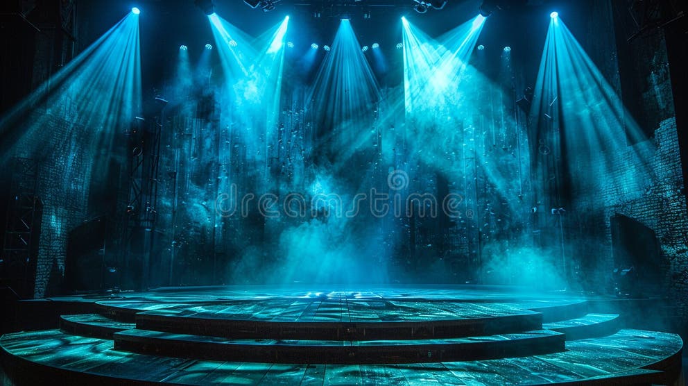 Dark Stage with a Spotlight Shining Down, Bright Focused Light ...