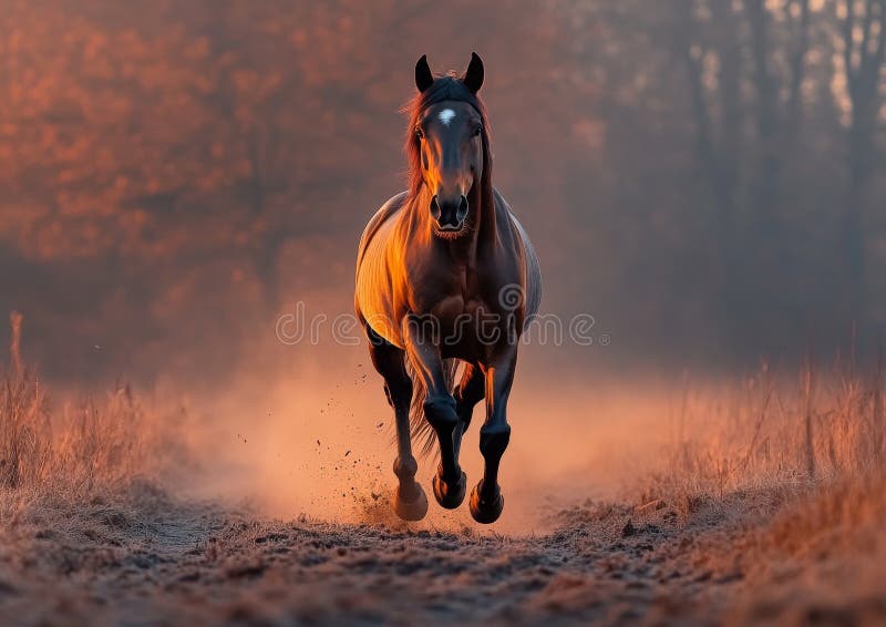 A Dark Stallion Galloping through the Night in a Dramatic Black Setting ...