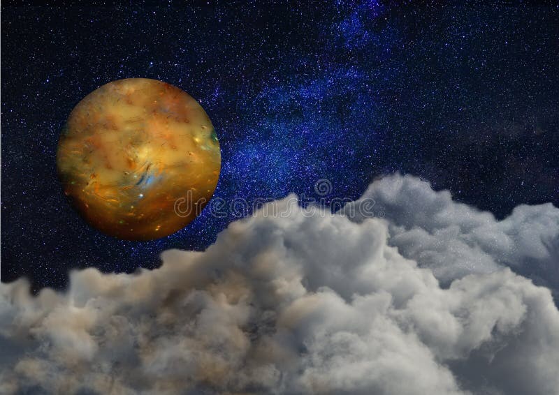 Dark Starry Sky with Clouds and a Luminous Planet Stock Image - Image ...