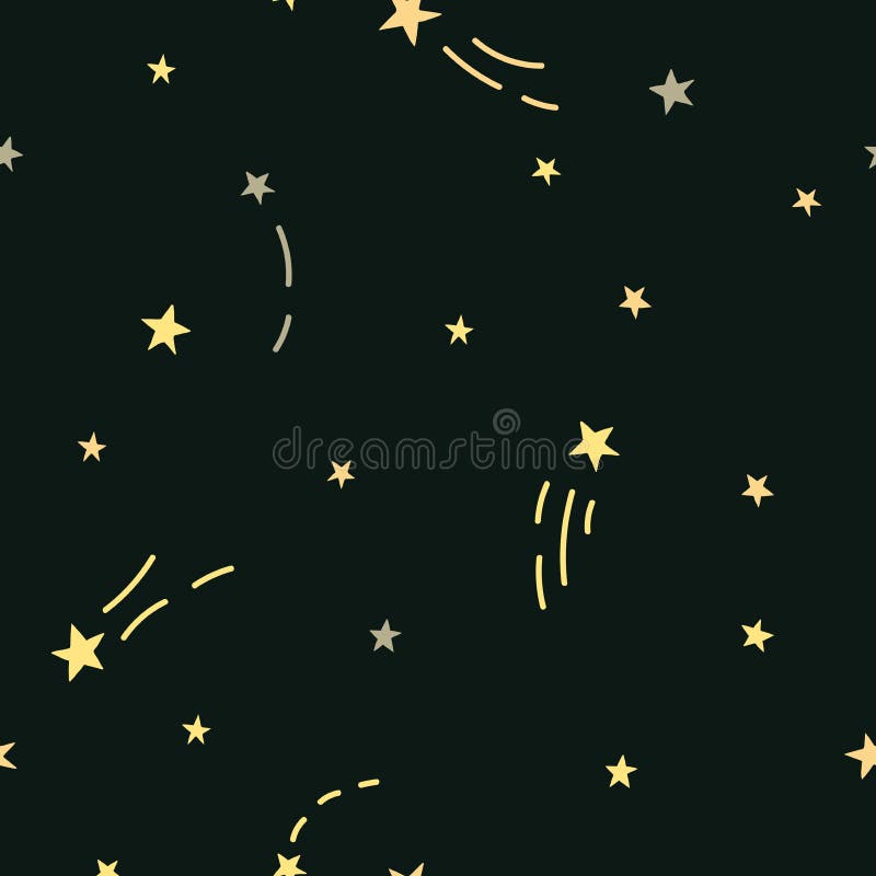 Dark Starry Sky Hand Drawing Seamless Pattern Stock Vector ...