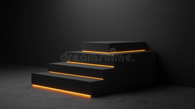 Dark Steps with Orange Glow, Minimal 3D Render Stock Illustration ...