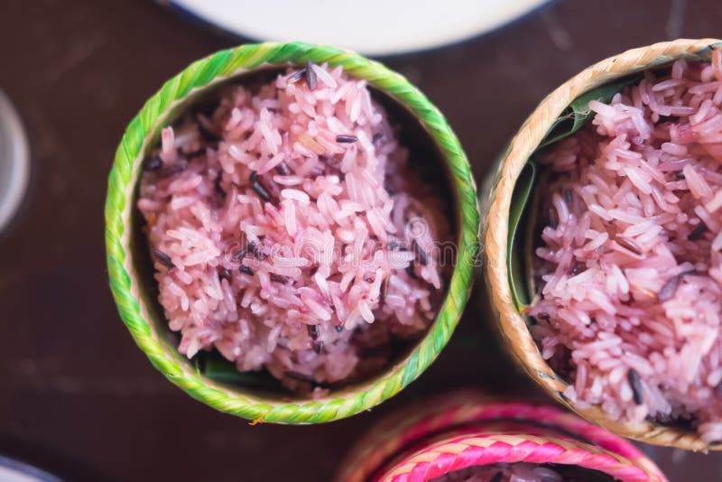 Dark Sticky Rice Inside Bamboo Container Stock Image - Image of ...