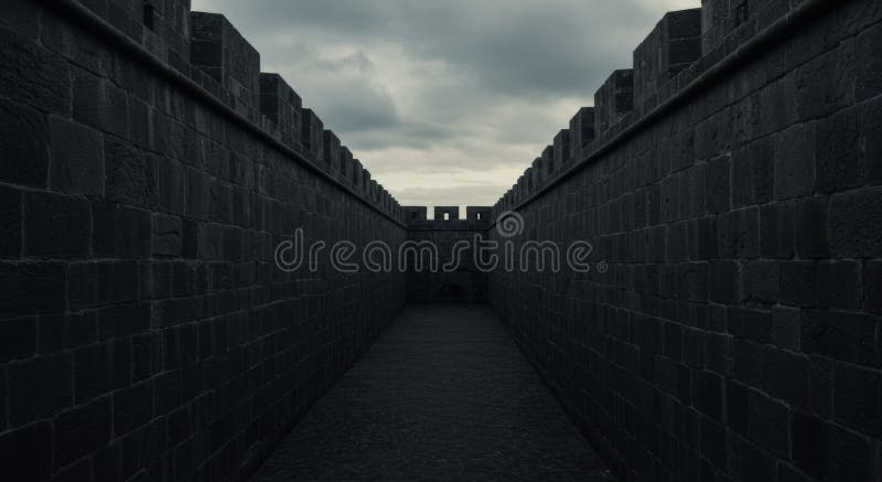 Dark Stone Castle Walls Path Stock Illustration - Illustration of ...