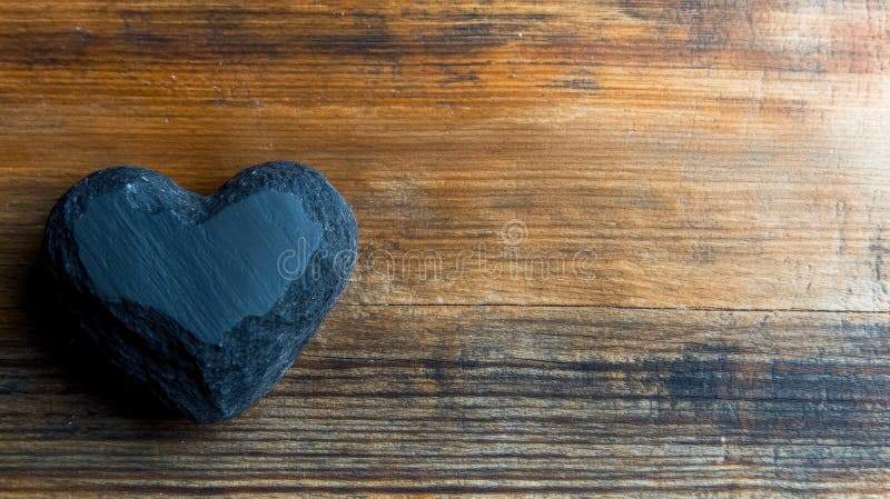 Dark Stone Heart on Rustic Wooden Surface, Love Concept. Stock ...