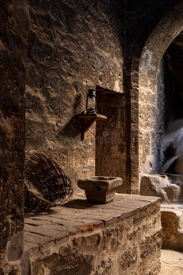 Dark Stone Kitchen, Old Style Stock Image - Image of poverty ...