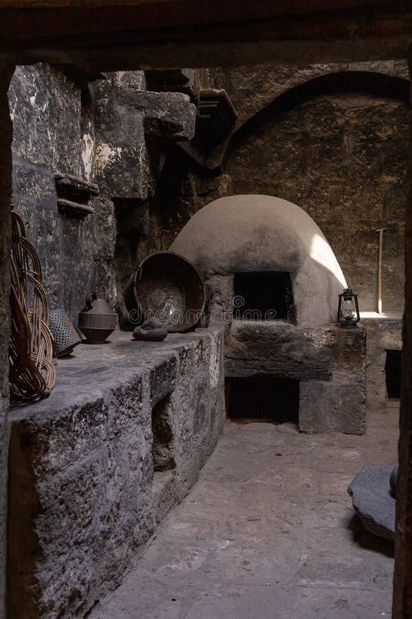 Dark Stone Kitchen, Old Style Stock Image - Image of rural, tradition ...