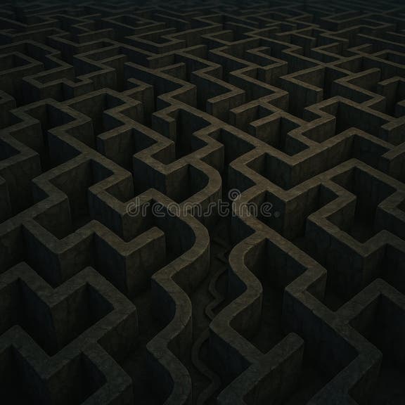 A Dark Stone Labyrinth with Sharp Shadows and Patterns. Stock Photo ...