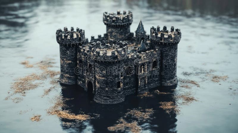 Dark Stone Miniature Castle in Murky Water Stock Illustration ...