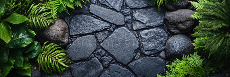 Dark Stone Pathway Lush Tropical Foliage High Quality Image Stock ...