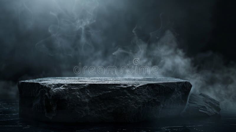 A Dark Stone Platform Emerging from Smoke Stock Image - Image of detail ...