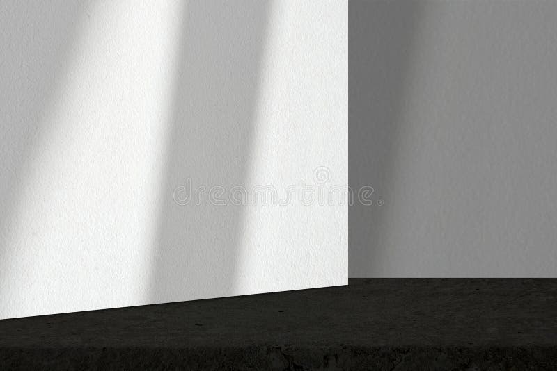 Dark Stone Table with White Stucco Wall Texture Background with Light ...