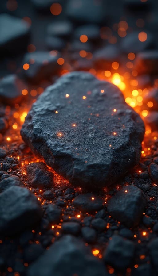 Dark Stone Texture with Sparkling Fire Elements. Black Industrial Rock ...
