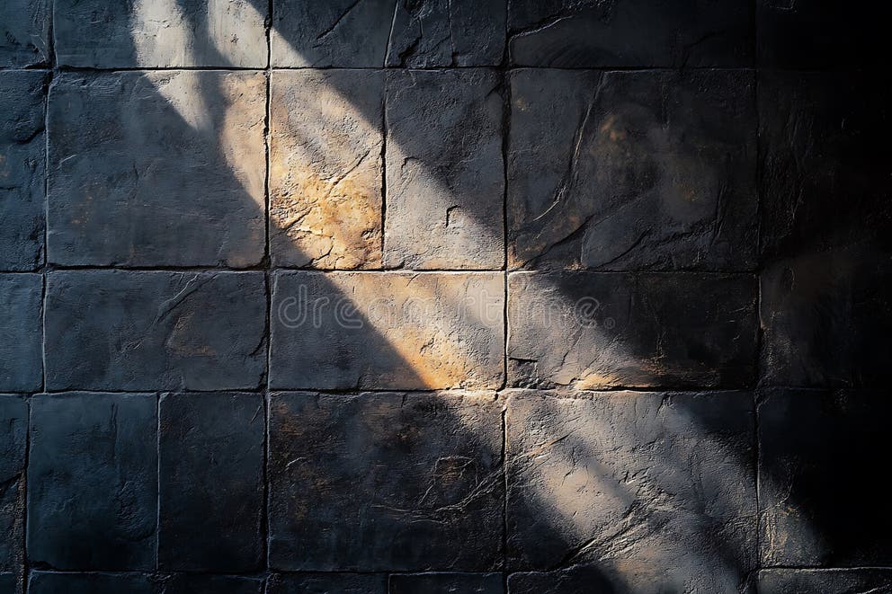 Dark Stone Tile Floor Texture with Light Beam Shadows for Background ...