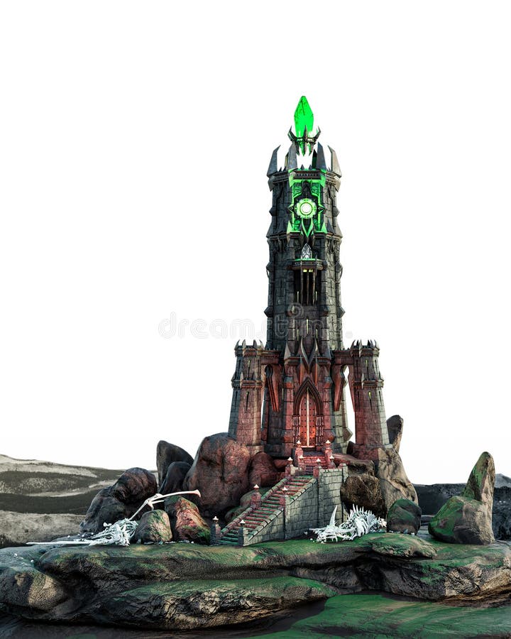 Dark Stone Tower with Green Magic Light, 3D Rendering, 3D Illustration ...