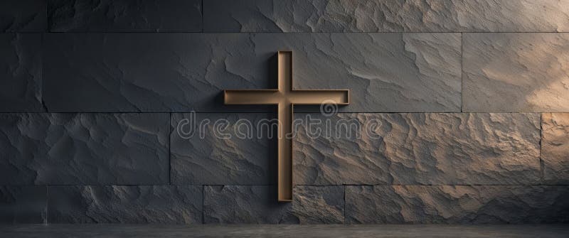 Dark Stone Wall with a Bronze Cross Design. Stock Photo - Image of blue ...