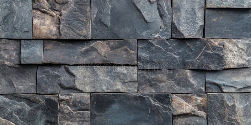 Dark Stone Wall Design Showcasing Textured Slate Pieces Arranged in a ...