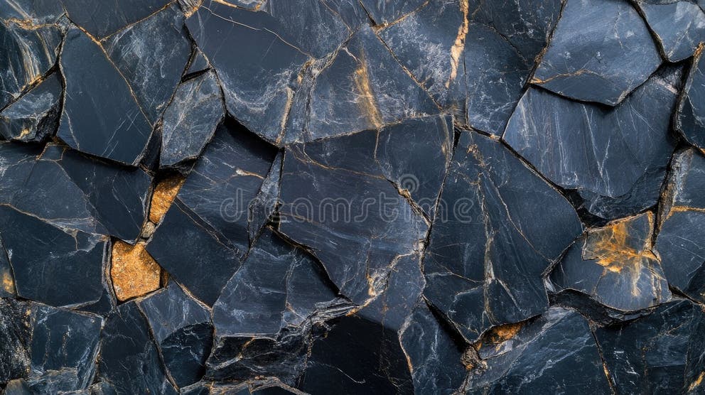 Dark Stone Wall Pattern. Abstract Background with Golden Veins. Rough ...