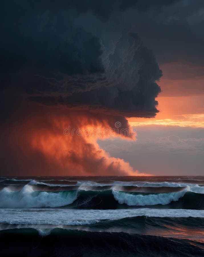 Dark Storm Clouds Gathering Over a Turbulent Sea at Dusk. Stock Photo ...