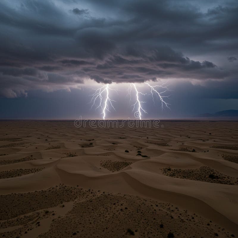 Dark Storm Clouds Hover Over an Expansive Desert Landscape, with ...