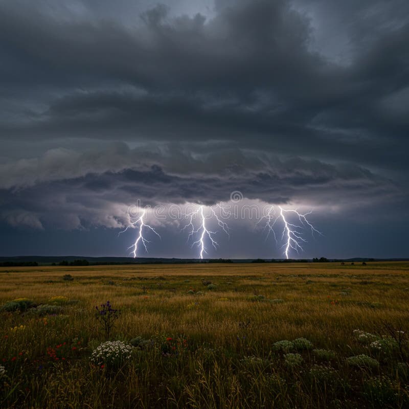 Dark Storm Clouds Hover Over a Flat, Grassy Landscape, Possibly a ...